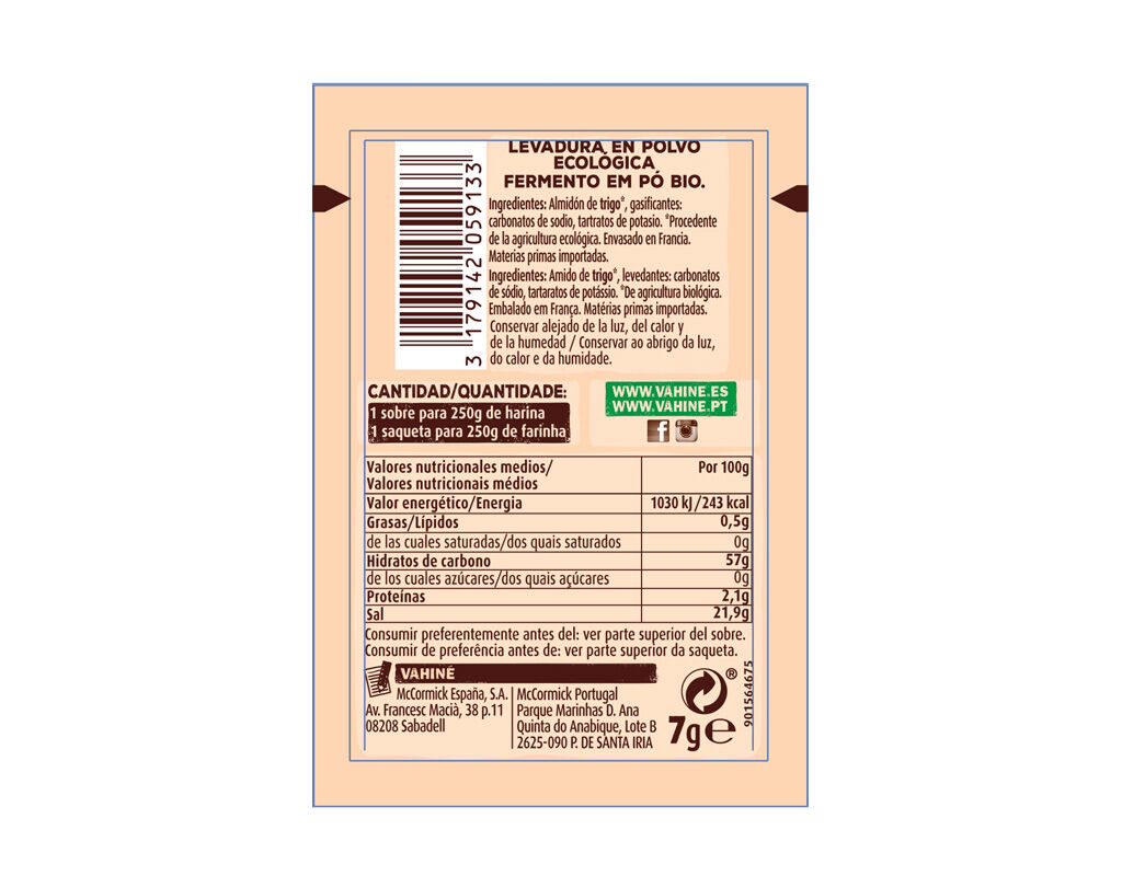 Fermento Vahiné Baking Powder Bio 35g | Auchan