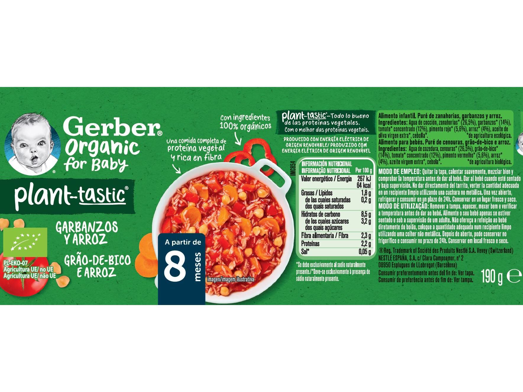 Refeições Gerber Bio Grao Bico Arroz 190gr | Auchan