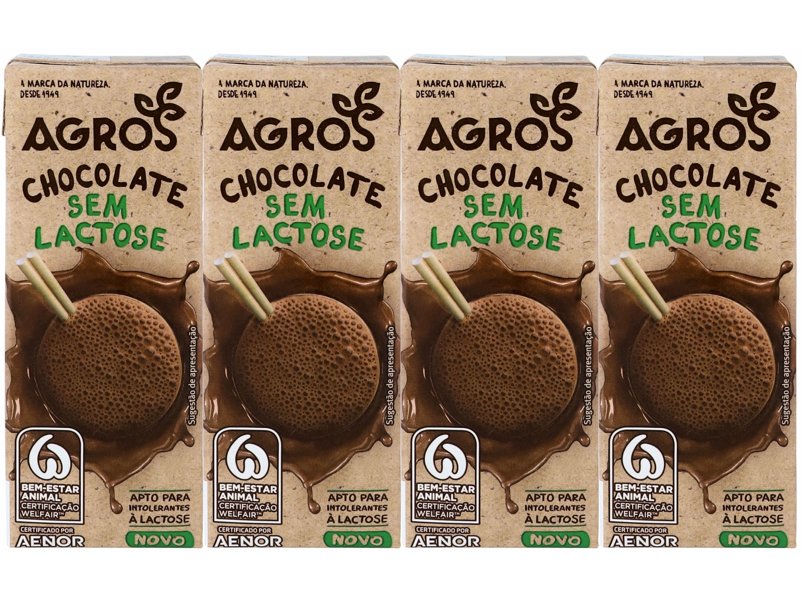 Leite Sem Lactose Agros Chocolate 4x200ml | Auchan