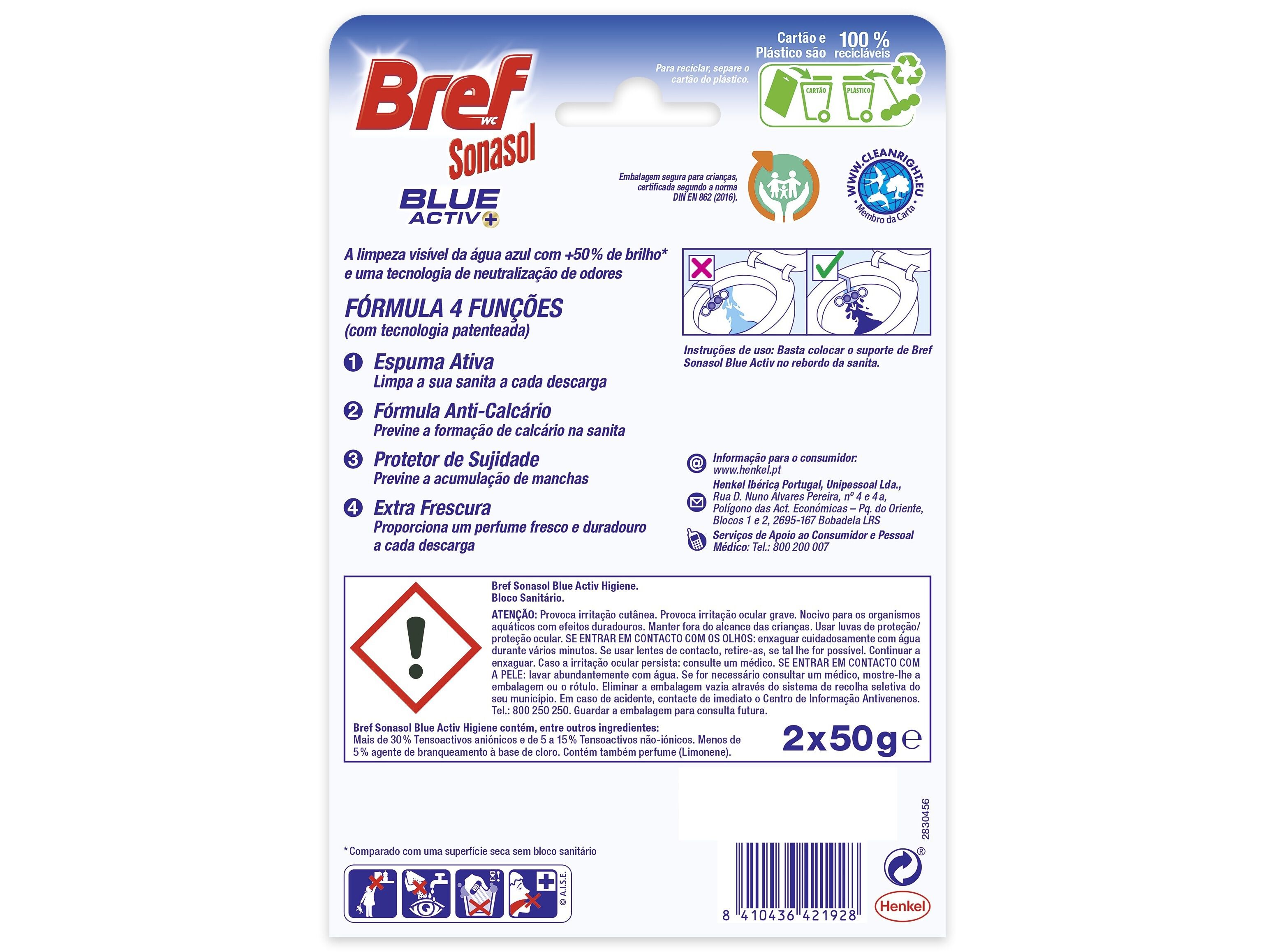 Bloco Sanitário Bref Sonasol Blue Active Higiene 2x50g | Auchan