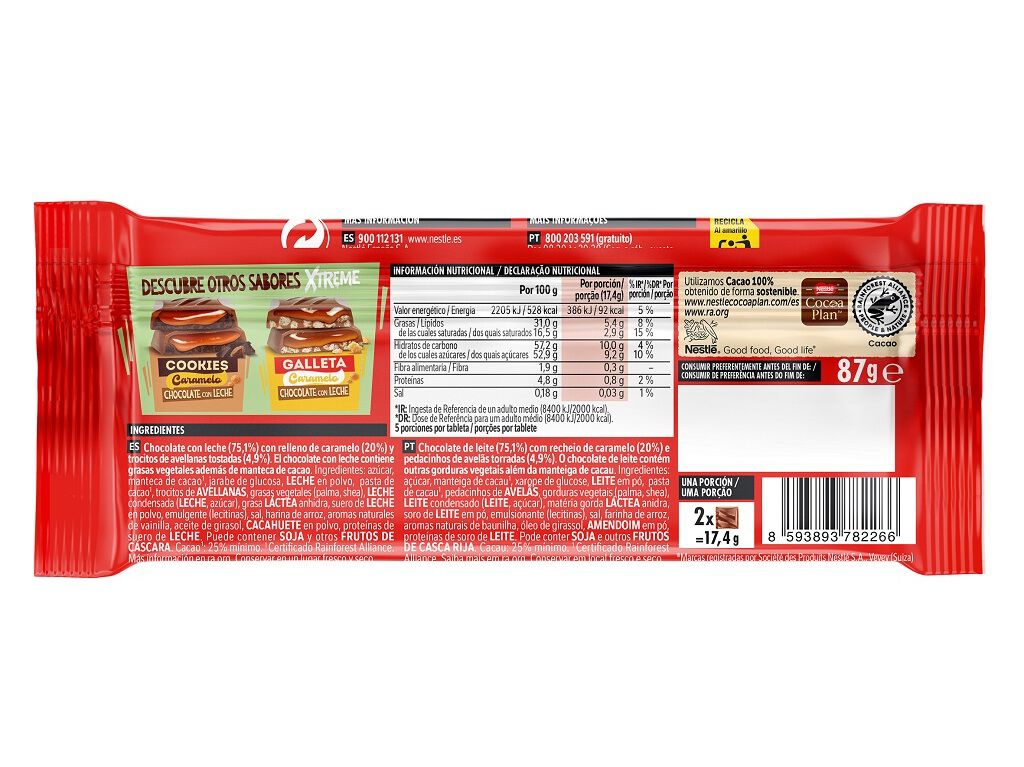 Chocolate Leite Nestlé Xtreme Caramelo E Avelã 87 G | Auchan