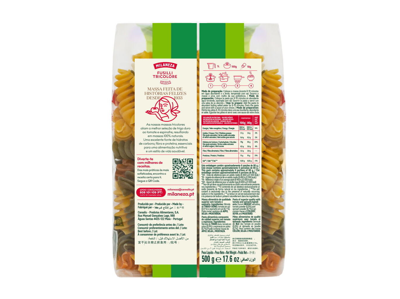 Massa Milaneza Fusilli Espirais Tricolores 500g | Auchan