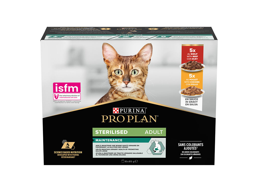Comida Hã mida Gato Pro Plan Esterilizado Vaca/frango 10x85g | Auchan