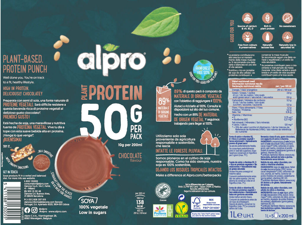 Bebida Alpro Soja Chocolate Proteína 1l | Auchan