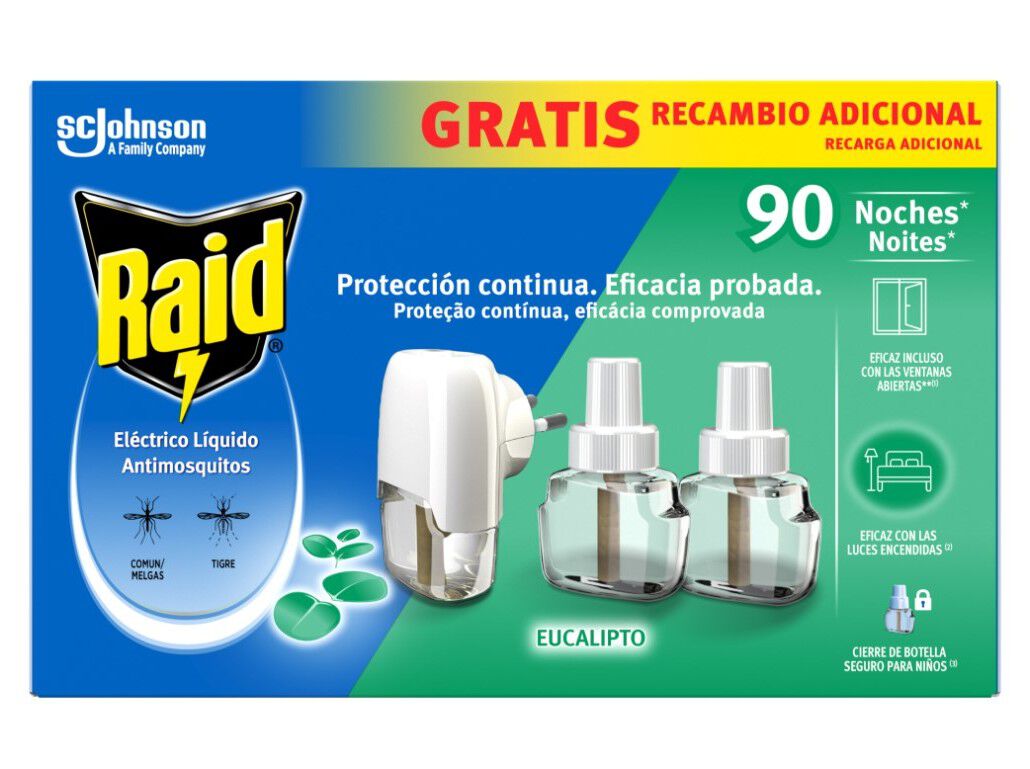Insecticida Eléctrico Raid Eucalipto Aparelho+2 Recarga 2x27ml | Auchan