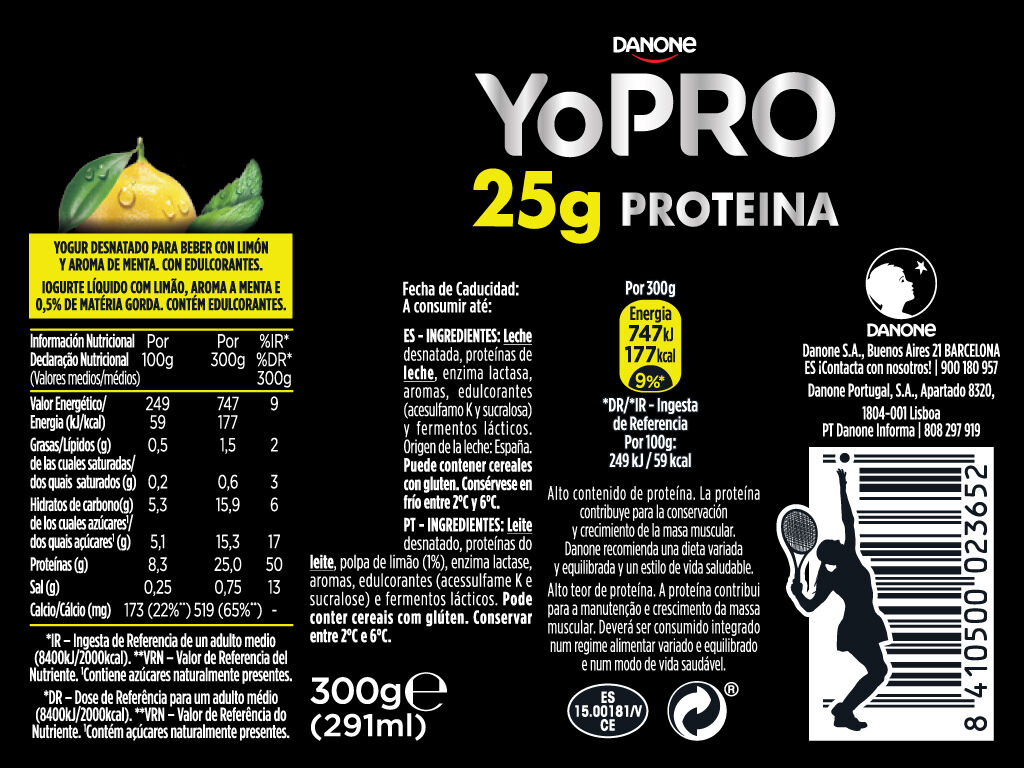 Iogurte Yopro Líquido Limão Menta 300g | Auchan