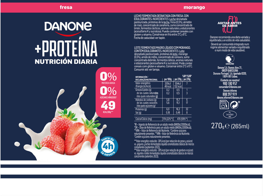 Iogurte Proteina Liquido Danone Morango 270g | Auchan
