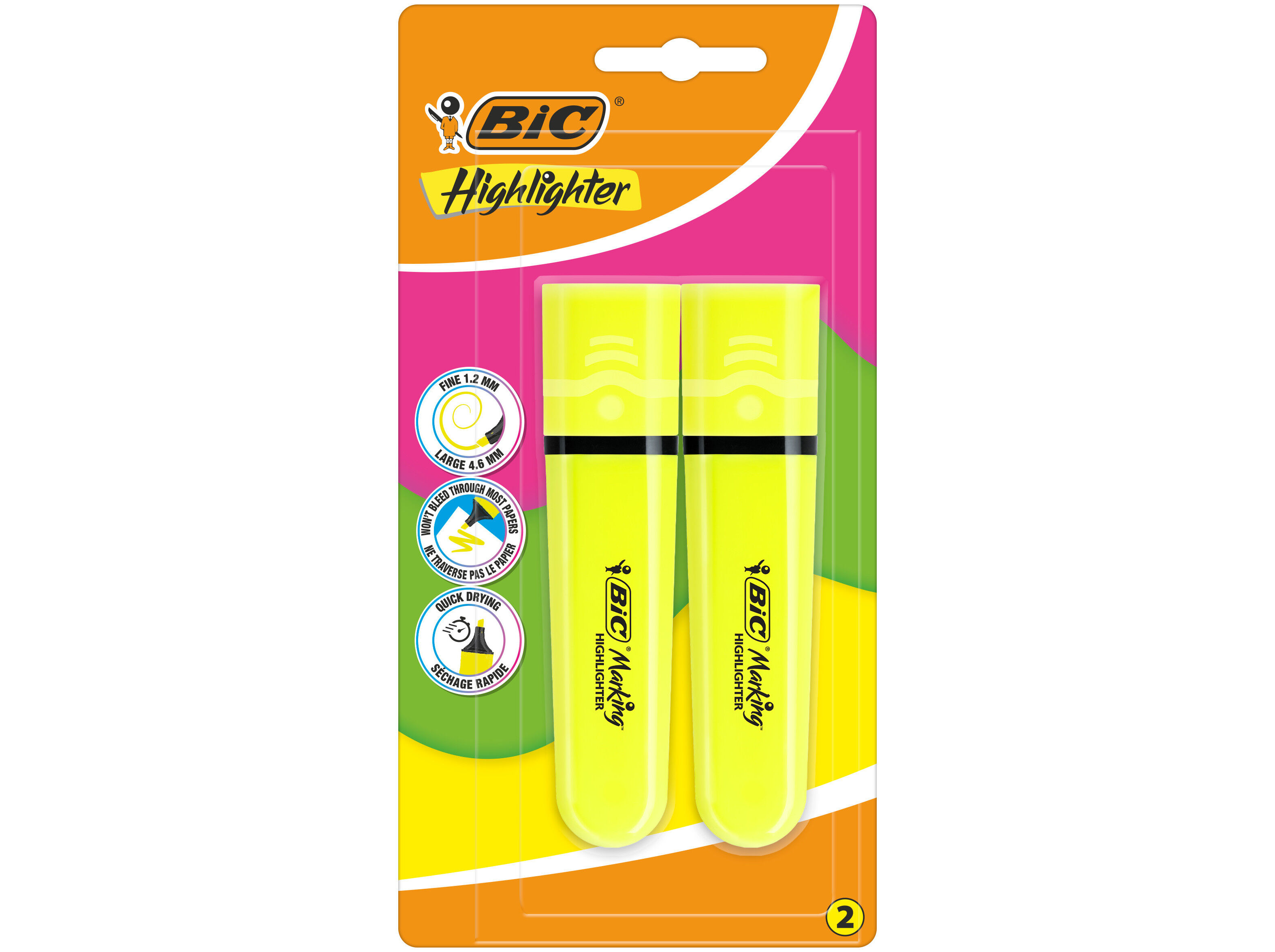 Sublinhadores Bic Fluorescente Amarelo 2 Unidades | Auchan