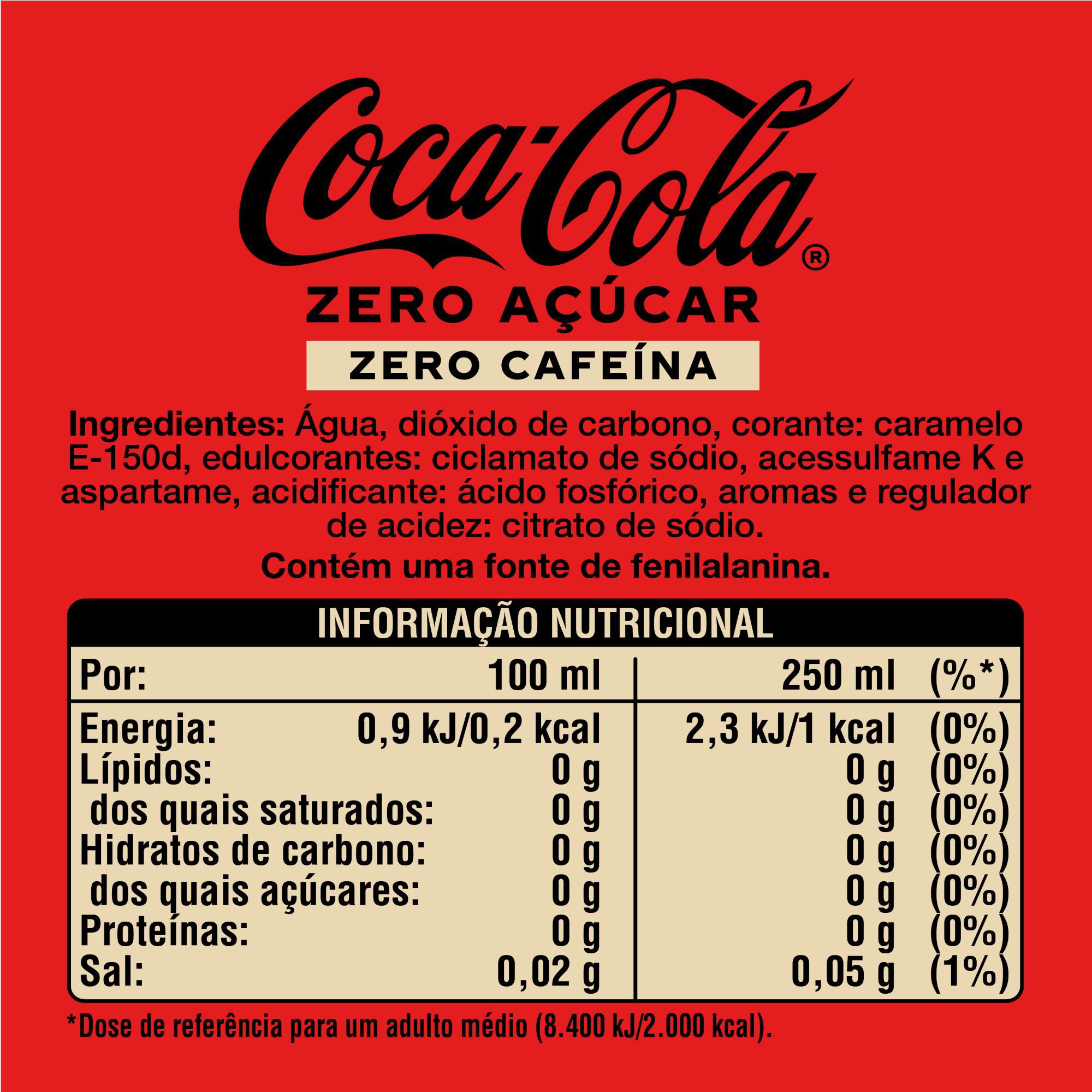 Refrigerante Com Gás Coca-cola Zero Cafeína E Zero Açúcar 1l | Auchan