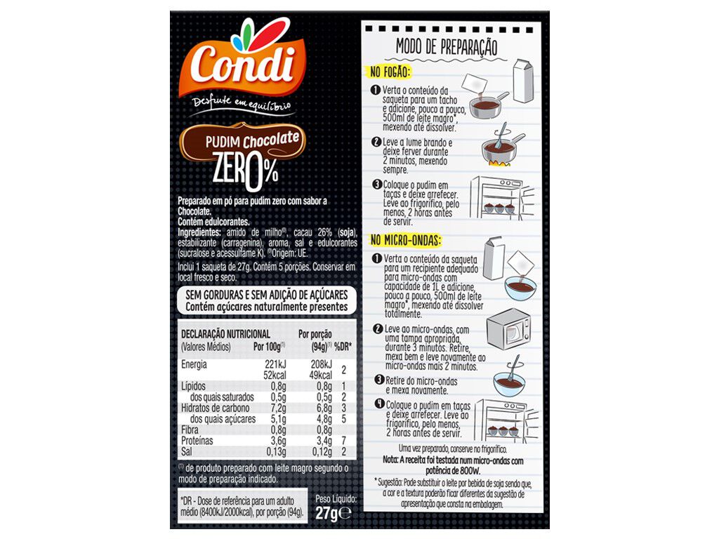Pudim Condi Zero Chocolate 27g | Auchan