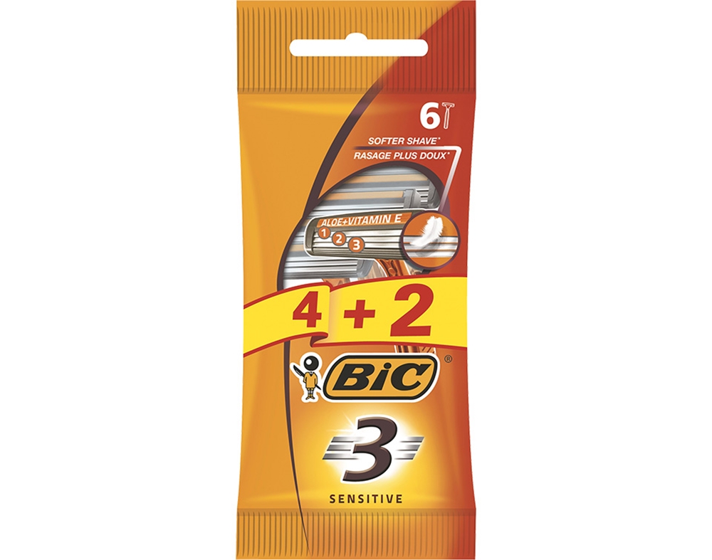 Máquina Bic Descartável 3 Sensitive 4+2un Grátis | Auchan