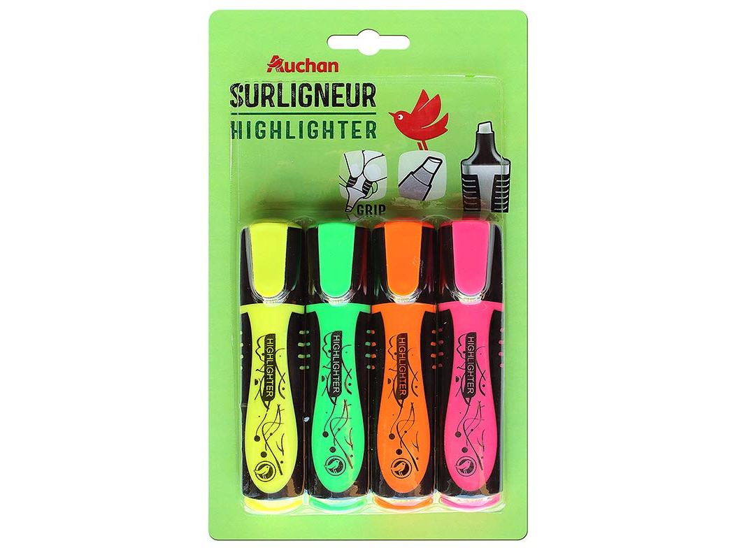 Conjunto De 4 Sublinhadores Auchan Fluorescente | Auchan