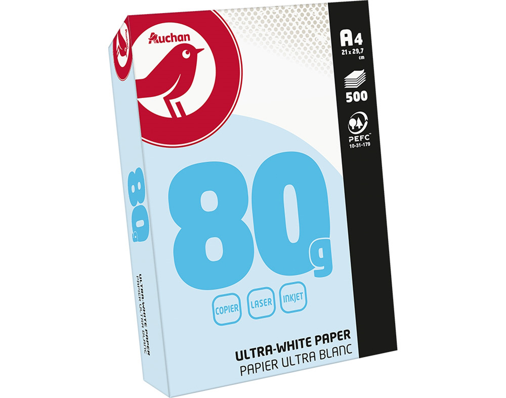 Resma De Papel A4 Auchan Ultrabranco 80g 500 Folhas | Auchan