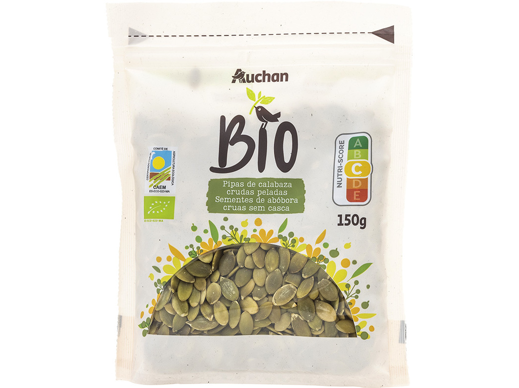 Pevides De Abóbora Auchan Bio Crua Sem Casca 150 G | Auchan