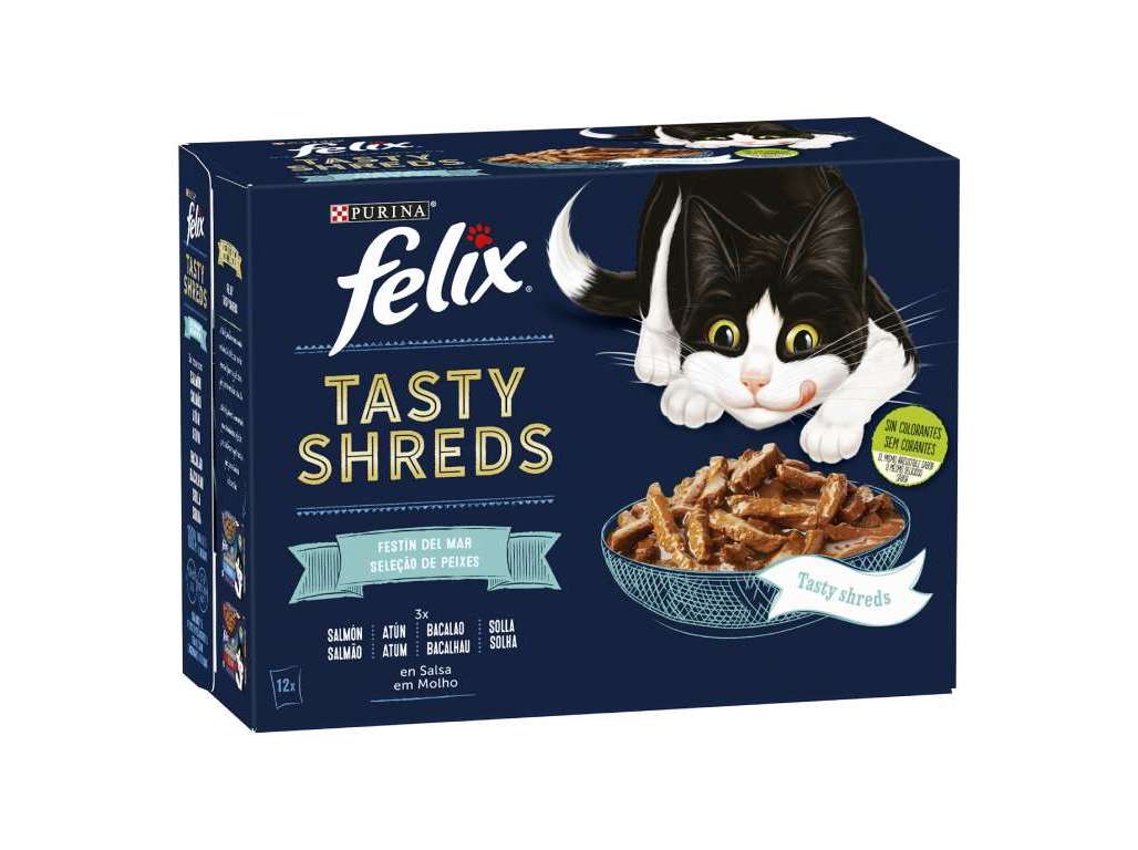Comida Húmida Para Gato Felix Tasty Shreds Mix Peixes 12x80g | Auchan